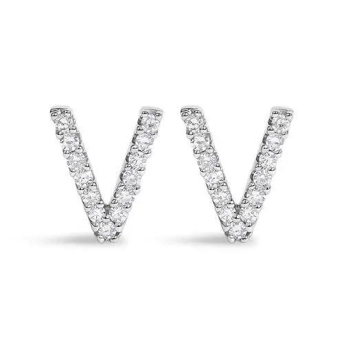 HAUS OF BRILLIANCE 10k Gold 1/10 Cttw Diamond Initial Stud Earring - White Gold | V